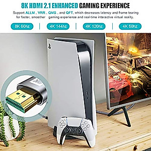 sweguard HDMI Cable 6.6ft [8K@60hz, 4K@144Hz 120Hz], 8K HDMI 2.1 Cable Ultra High Speed 48Gpbs DTS:X eARC HDR10 HDCP 2.2 & 2.3 Dolby Compatible with Roku TV PS5 PS4 Xbox HDTV Blu-ray&Monitor