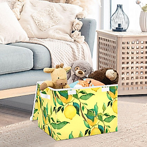 Krafig Retro Lemon Decorative Storage Box with Lid Large Bins Baskets Foldable Cube Organizer Collapsible Containers for Organizing, Toy, Home, Shelf, Closet