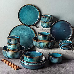 Porcelain Dinner Set Ceramics Dinner Sets Ceramics Dinner Sets, Bowl/Spoon/Plate Light American Style Starlight Series Dinnerware Set 28 Pieces - Family Party and Kitchen Restaurant