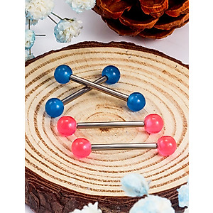 Cisyozi 16G Nipple Tongue Rings for Women Glow Drak Flexible Plastic Straight Stainless Surgucal Steel Tongue Nipple Barbell Bar Ring Nipplerings Shield Rings Retainer Piercing Jewelry Women Men 14mm