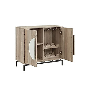 Home Source Grey Wash Console Bar Cabinet with Half Moon Handles