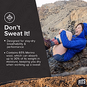 FITS Teton Light Hiker Crew Sock for Men and Women, Made with Merino Wool, Breathable, Odor Resistant and Durable, Chesnut/Stormy Weather, Large