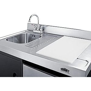 Summit Appliance ACK63ELSTB 64" Wide All-in-one Kitchenette with 4-Burner 220V Smooth-top Electric Range, Refrigerator-Freezer Sink, Cutting Board and Cutlery Storage, and Storage Cabinet