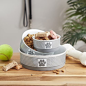 Bone Dry Paw & Patch Ceramic Pet Collection, Medium Set, 6x2", Gray, 2 Piece