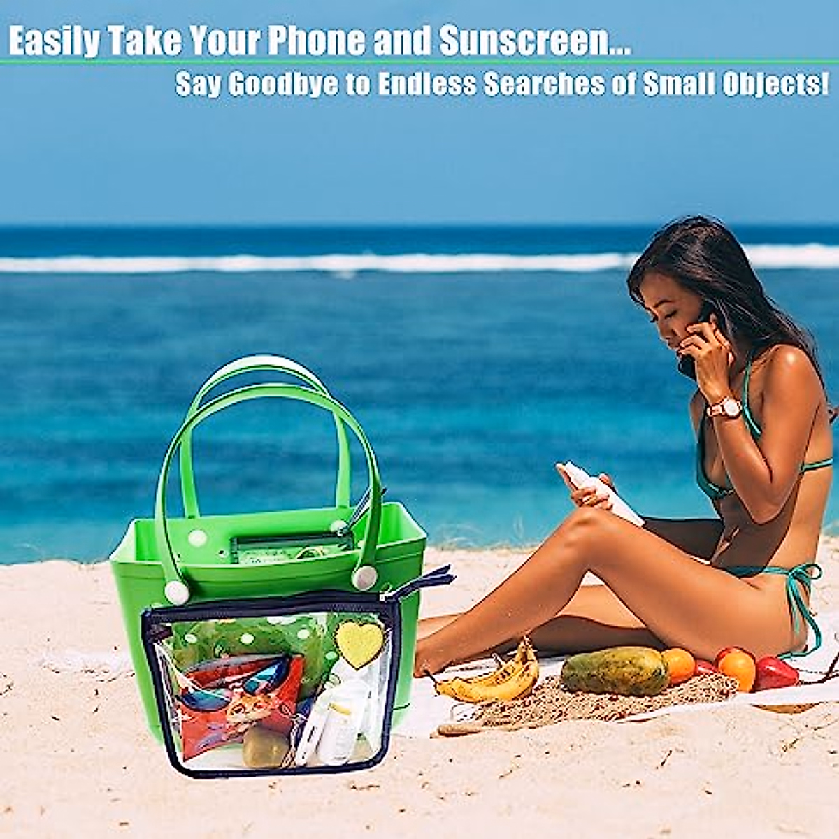 Clear Zipper Insert Bags for Beach Bag, Travel Organizer Storage Inner Pouch, Pop in Kinds of EVA Waterproof Beach Tote Bag(Grey Set of 2)