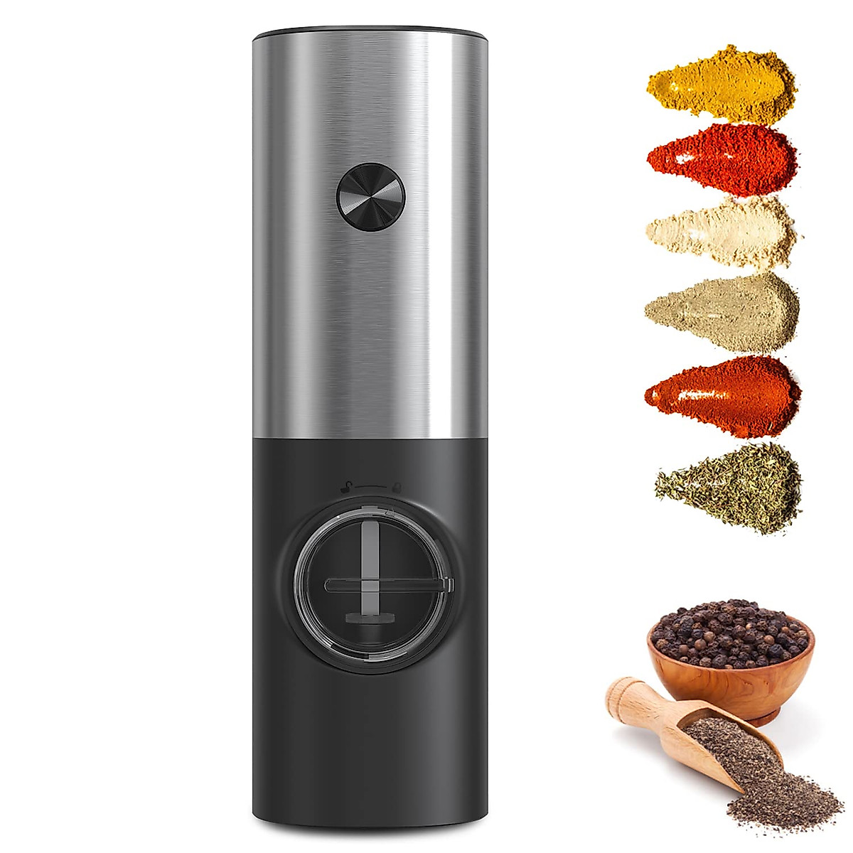 Automatic Salt and Pepper Grinder, Pepper Grinder refillable with Adjustable Coarseness, Battery Operated Salt Grinder with LED Light, Electric Pepper Grinder Battery Operated, One-handed Operation