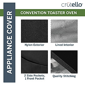 Crutello Convection Toaster Oven Cover with Storage Pockets, Large Toaster Cover - Fits Machines Up to 17 x 15 x 14 Inches - Black Toaster Ovens Countertop Cover