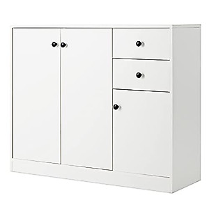 Giantex Buffet Cabinet with Storage - Kitchen Sideboard with 2 Drawers, 3-Door Large & Small Cabinet, Adjustable Shelves, White Pantry Cupboard for Dining Room, Console Table for Entryway