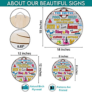 V VIBEPY All Over Printed, Personalized Pool Rules Wooden Sign, Pool Rules What Happens Here Stay Here, Pool Bar Decor, 8”,12”,18” Wooden Sign, Summer Decor Outdoor, Housewarming Gift (02)