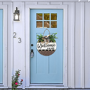 Surfapans Welcome to our Home Sign for Front Door Wall Hanging Round Wood Wreaths Outdoor Signs for Farmhouse Front Porch Decor (Wood)