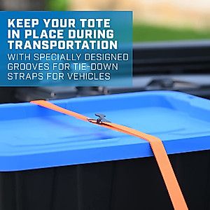 27 Gallon Heavy Duty Latching Plastic Storage Bin Container, Durable Stackable Storage Container With Lid Plastic Storage Box Tote Crate for Garage Storage, Moving Boxes, Black, Set of 4