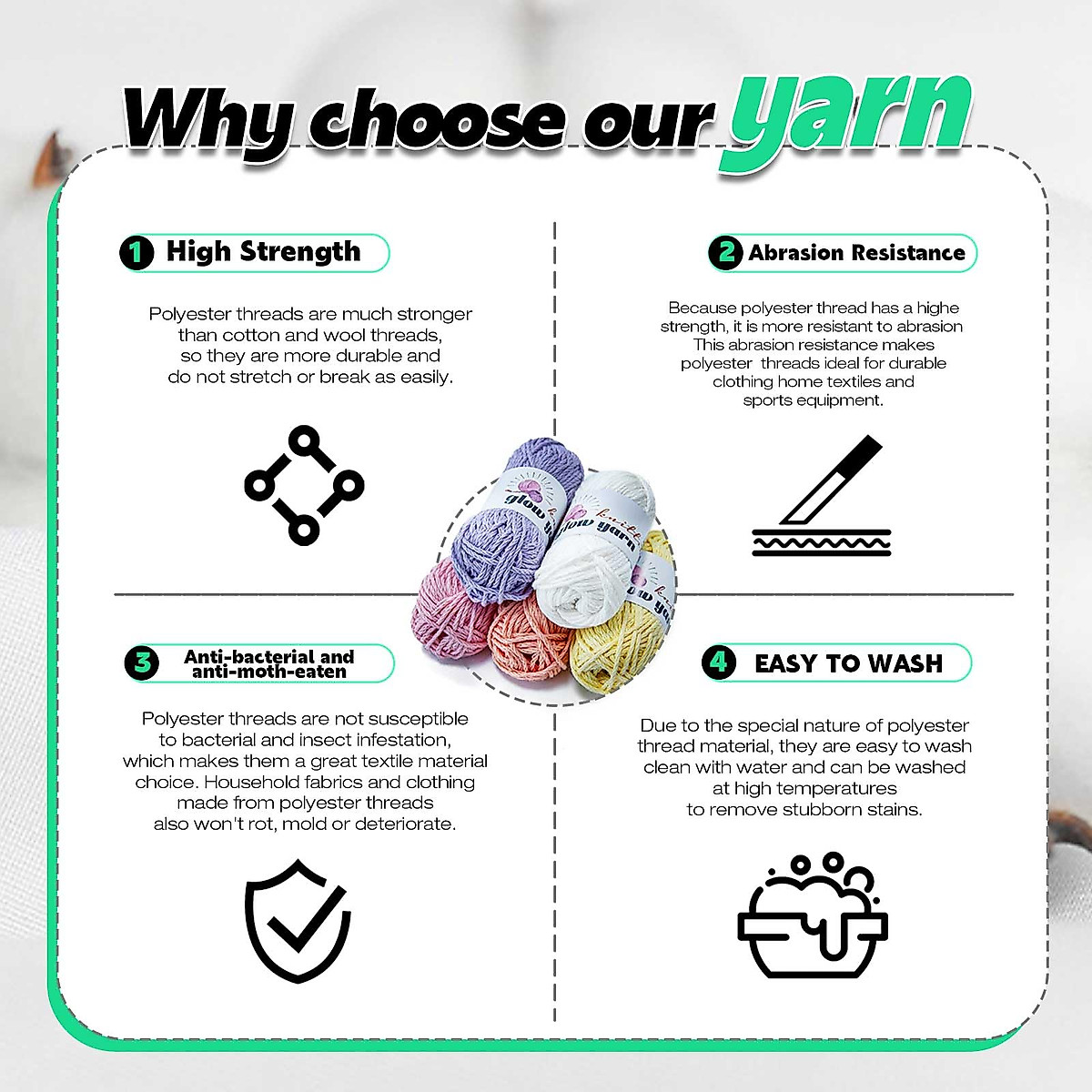 Bulingbuling Glow in The Dark Yarn, Crochet Yarn for Crocheting,Yarn for DIY Art,Knitting, Crocheting, and Crafts-10 Pack of Total520g/18oz- 546 Yards Colorful