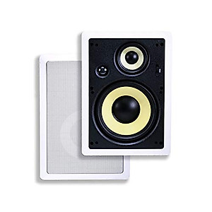 Monoprice 3-Way Fiber In-Wall Speakers - 8 Inch (Pair) With Removable And Paintable Grille - Caliber Series