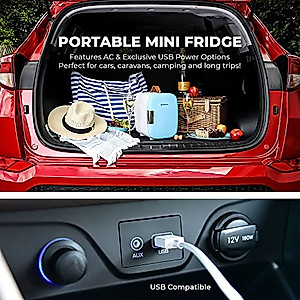 Subcold Pro4 Luxury Mini Fridge Cooler 4 Litre / 6 Cans AC & Exclusive USB ECO Power Option | Portable Small Refrigerator For The Office, Bedroom, Car, Travel, Skincare & Cosmetic (Blue)