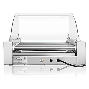 Olde Midway PRO30 Electric Grill Cooker Machine, 30 Hot Dog 11 Roller with Cover, Commercial Grade, Stainless Steel