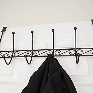 Home Basics Over The Door Hanger Hook, Heavy Duty Organizer Hooks Hanger, 6 Hooks Rack for Heavy Coat, Big Bags, Towel, Robe, Bronze