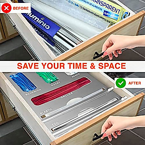 Acrylic Ziplock Bag Storage Organizer For Kitchen Organization Compatible with Gallon, Quart, Sandwich & Snack Variety Bags with Plastic Wrap, Aluminum Foil Dispenser & Cutters with Labels 6 IN 1