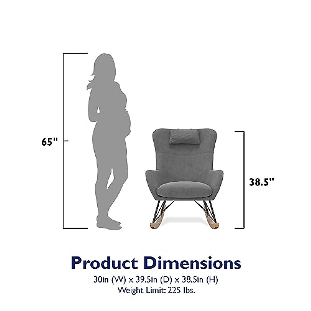 Baby Relax Cranbrook Rocker Accent Chair with Storage Pockets, Gray