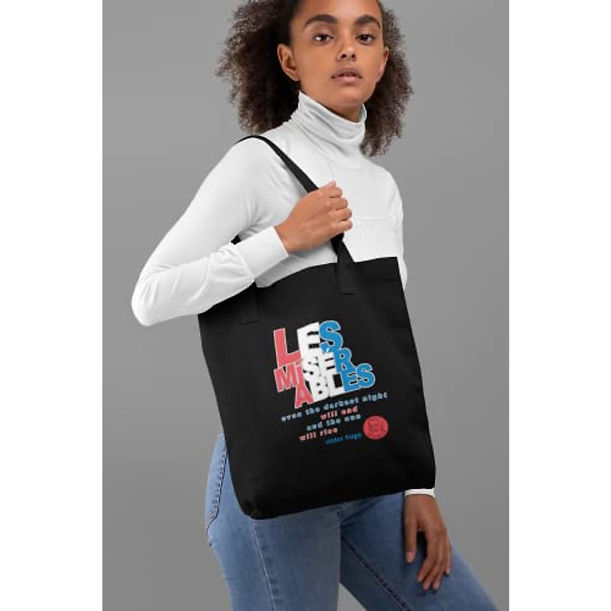 Les Miserables Victor Hugo Book Cover Art Black 15x15 inches Large Canvas Tote Bag Women