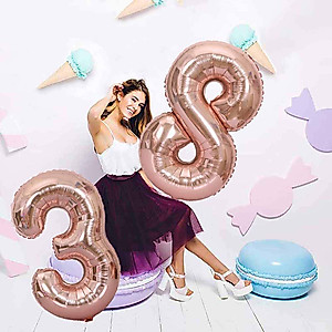 Ceqiny 40 Inch 38th Number Balloon Mylar Balloon Giant Balloon Alphabet Foil Balloon for Birthday Party Wedding Bridal Shower Engagement Photo Shoot Anniversary Decoration, Rose Gold Digit 38 Balloon