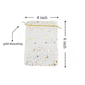 100 Moon Star Organza Jewelry Gift Pouch Candy Pouch Moon Drawstring Wedding Favor Bags XYUG (4x6 inch, white)