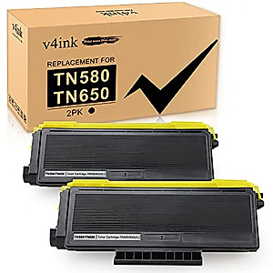 v4ink 2-Pack Compatible Toner Cartridge Replacement for Brother TN580 TN620 TN650 High-Yield Work with HL-5240 HL-5250 HL-5340 HL-5370 MFC-8460 MFC-8480 MFC-8680 MFC-8690 MFC-8860 MFC-8890 Series
