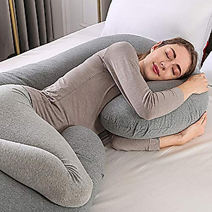 CDEN Pregnancy Pillow, C Shaped Full Body Pillow 52", Maternity Pillow Support for Back, Legs, Neck, HIPS for Pregnant Women with Removable Washable Jersey Cover(Darkgrey)