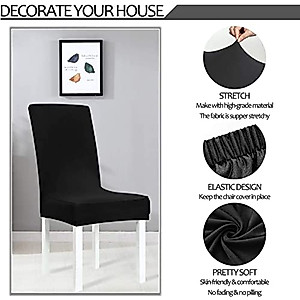 Obstal Black Chair Covers for Dining Room 6 Pack – Universal Stretch Spandex Removable Washable Chair Seat Slipcovers Protector for Kitchen, Ceremony, Wedding, Banquet, Hotel and Party