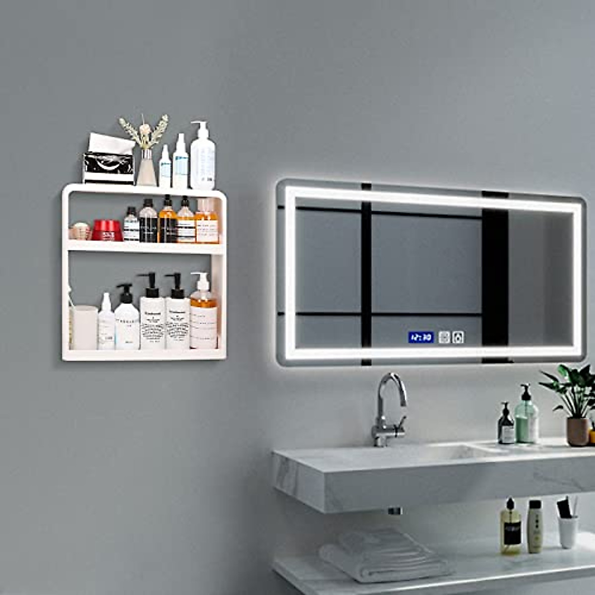 HarJue Shower Storage Shelf, Self Adhesive Shower Caddy Basket Waterproof Bathroom Storage Organization- No drill Unit Organizer Racks for Inside Shower Bathroom Kitchen, 2 Tier, Plastic-White