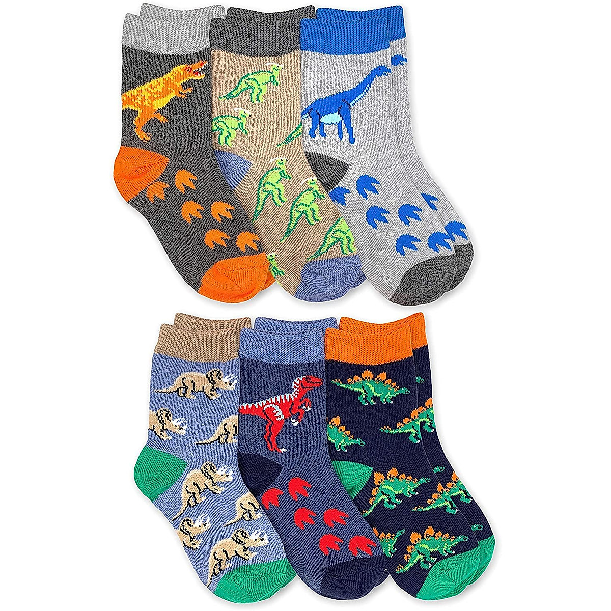 Jefferies Socks boys Boy s Dinosaur Pattern Cotton Crew Socks 6 Pack Multi Small, Multi, Small US