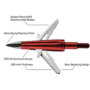 TenPoint EVO-X CenterPunch Broadhead, Red - Pack of 3 - 100-Grain, Rear-Deploying Design