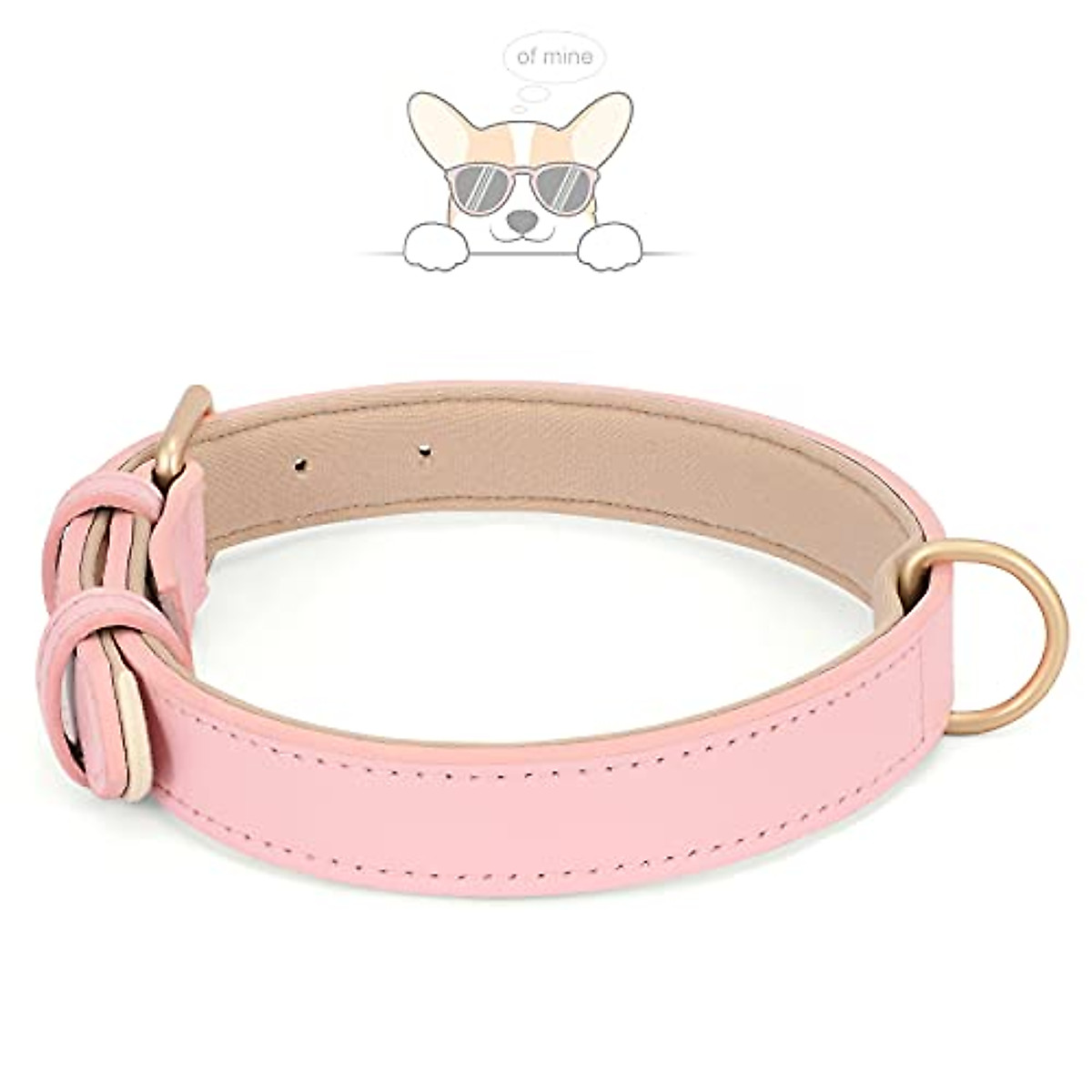 WHIPPY Leather Dog Collar for Small Medium Large Dog Adjustable Soft Breathable Leather Padded Puppy Collar with Alloy Buckle Heavy Duty Waterproof Classic Dog Pet Collar,Pink,M