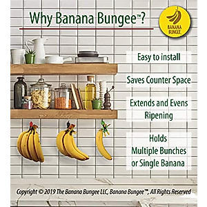 Banana Bungee – Black Holder Hanger Hook Alternative with Kitchen Cabinet Clamp Connection Hardware – Multiple Bunches or Single Banana; Made in USA