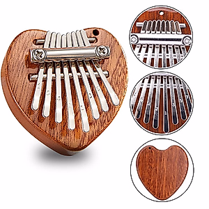 Mini Kalimba Thumb Piano, Solid Wood 8 Keys Finger Piano, Portable Marimba Musical Thumb Piano Accessory Pendant Gift (Wooden Heart)