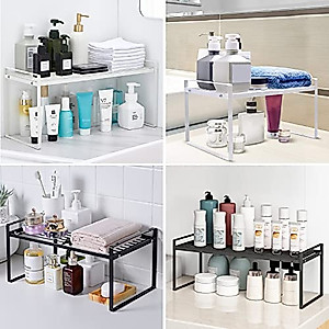 2 Pack Kitchen Shelf Organizer Cabinet Countertop Storage Shelves,Bathroom Pantry Office Space Saving Rust Resistant Non Slip Stackable Small Stand Metal Wire Rack,16 and 13 Inch White