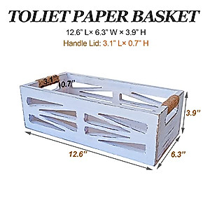 Farmhouse Bathroom Decor Box, Wooden Toilet Paper Holder, Wood Paper Storage Basket with Handles, Rustic Toilet Top Organizer Tank Caddy for Home Bedroom Countertop…