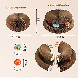 2pcs Magic Organ Cat Scratching Board with 4 Cat Ball Toys Foldable Cat Cordain Scratcher for Grinding Claw, Durable Interactive Cat Scratching Cardboard for Indoor Cats