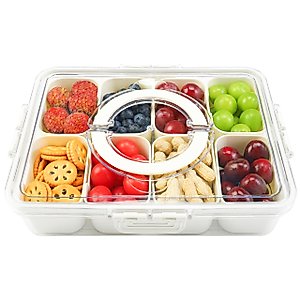 WGBP Snackle Box Container, 8 Compartment Divided Serving Tray with Lid and Handle, Snack Box Container for Candy, Fruit and Snacks, Great for Gatherings, Outings, Parties and Entertaining
