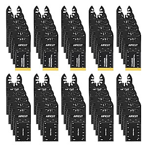 AIFICUT 50pcs Wood Plastics Metal Multitool Blades Titanium oscillating Saw Blades Quick Release Fit Dewalt Tools Bosch Porter Cable Black & Decker Rockwell Ryobi Milwaukee Chicago Craftsman Makita