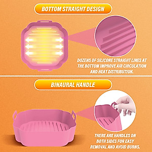 3 Pcs Air Fryer Silicone Liners, Air Fryer Basket 8 inch Square Heat Resistant Reusable Air fryers Silicone Pot for 4 to 7 QT Air Fryer Oven Microwave (Gray+Pink+Yellow)
