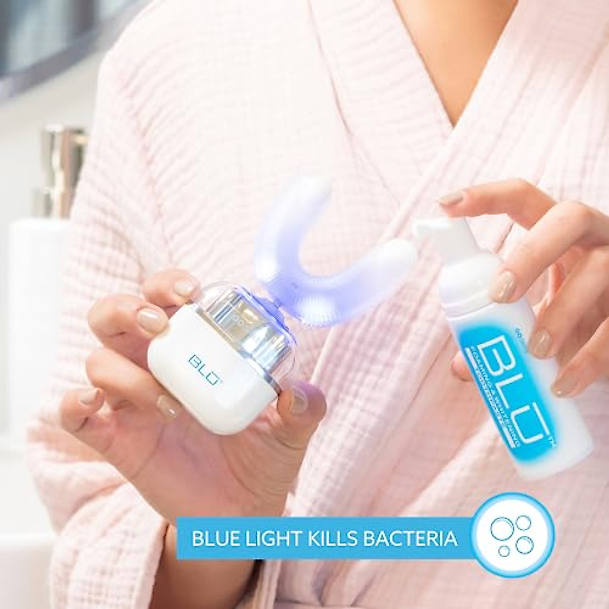 GO SMILE BLU Foaming Whitening Toothpaste for Blue-Light Toothbrushes, Light Activated Stain Removal & Enamel Whitening Formula to Freshen Breath & Clean Teeth Without Sensitivity, Mint Flavor 2.3 oz