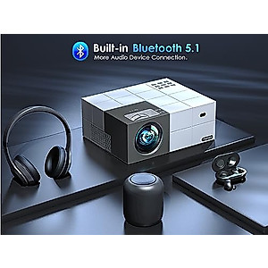 YOWHICK Projector 4K With WiFi and Bluetooth, 20000L Native 1080P Mini Projector For Outdoor Moives, Portable Video Projector For Home Theater, Compatible w/iOS/Android/Win/TV/PS5, White