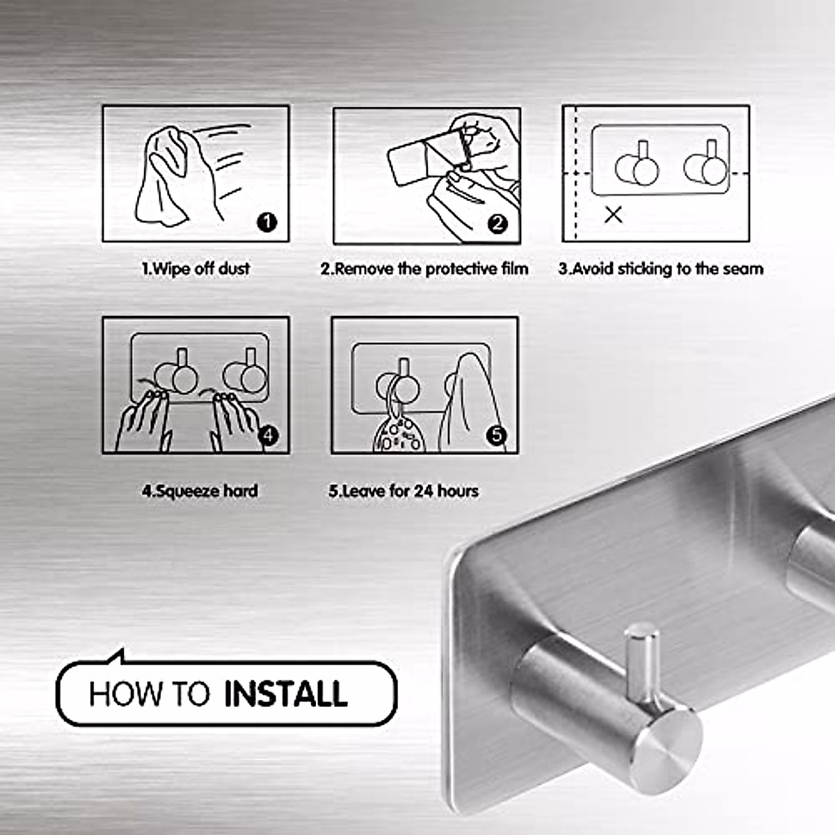 YENZEEN Adhesive Towel Hooks for Bathrooms Shower no Drill Heavy Duty Wall Hooks self Adhesive Towel Rack Stick On Wall Coats Hooks Brushed Nickel Adhesive Hanger for Kitchen,Door,Key,3 Hooks Silver