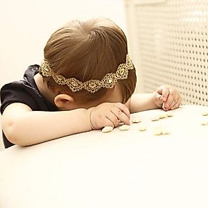 Gold Lace Flower Rhinestone Design Headpiece For Lovely Baby Princess Girls Hand Sewing Beads Hair Accessories Toddlers Headwrap for baby Girl