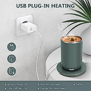 Temperature Control Smart Mug with Lid, Coffee/Tea Mug Warmer - Self Stirring, 11oz, Auto Temperature Control 131℉, USB Corded Electric, 8 Hours Auto Shut Off (Dark Green)