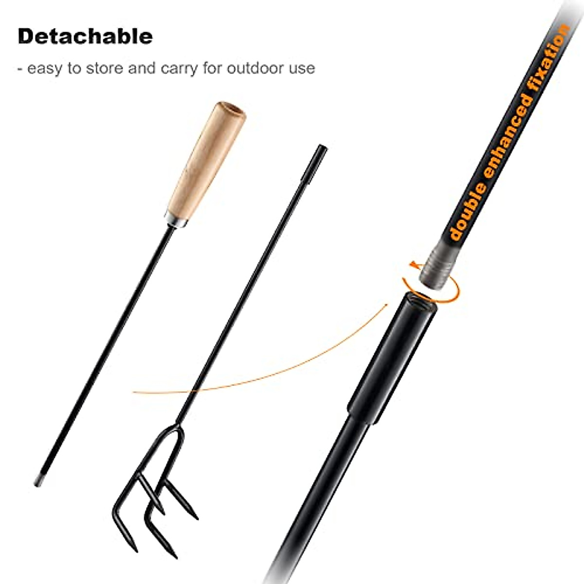 FLY HAWK Steel Fire Pit Poker Stick，32 lnch Long-with Wooden Handle-Outdoor Heavy Metal Camping Fireplace Tools-Antique Exterior Bonfire Accessories (1)