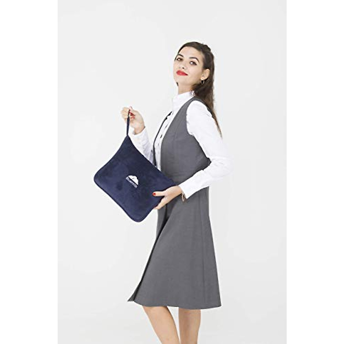 BlueHills Premium Soft Travel Blanket Pillow Value Pack Set of 2 - Airplane Flight Blanket Throw in Soft Bag with Luggage Belt Compact Pack Large Blanket for Travel Navy Blue and Purple Colors