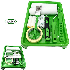 Magimate Paint Roller Kit with Tray Large Paint Roller Small Stain Roller and Brush Assorted for Painting Walls Decks Houses, Roller Handle Threaded Extendable Rollers Set 9 Inch -12PK