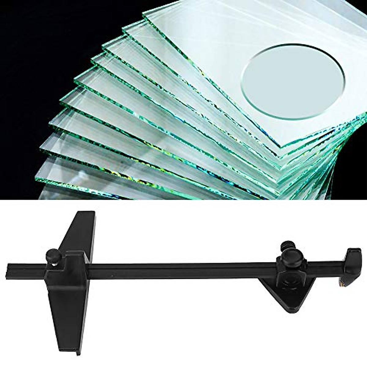 Glass Cutter Circular Glass Cutting Tool, Round Strips Glass Cutter Heavy Duty Hand Operated Glass Cutter, Adjustable Glass Cutting Tool for DIY Art Craft Professional Construction