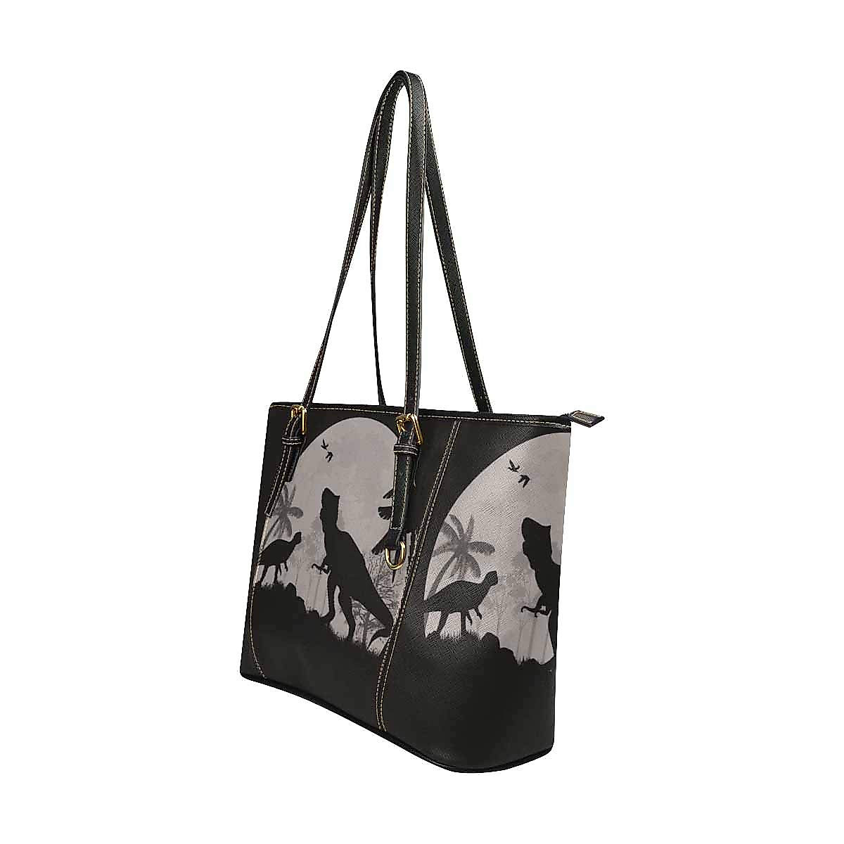 InterestPrint Womens Handbags Ladies Purses Shoulder Bags Tote Bag Dinosaurs Dinosaurs T-Rex in Front Full Moon